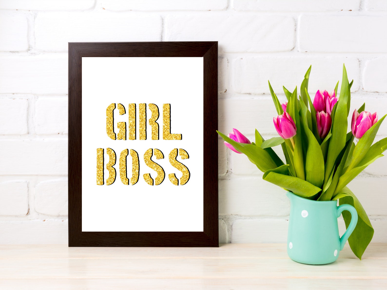 Girl Boss Gold Glitter Wording Print Girl Boss Feminine Chic | Etsy