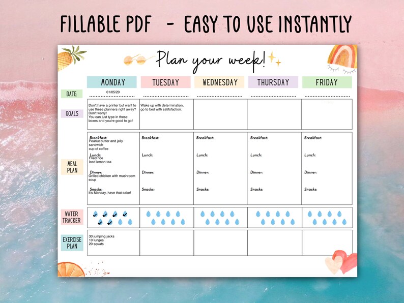Colorful Weekly Planner Weekly Planner Printable Digital | Etsy