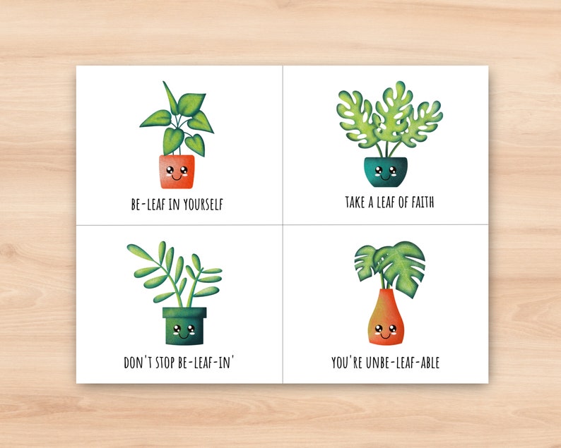 Printable Plant Pun Cards, Beleaf in Yourself, Keep Growing, Leaf Pun ...
