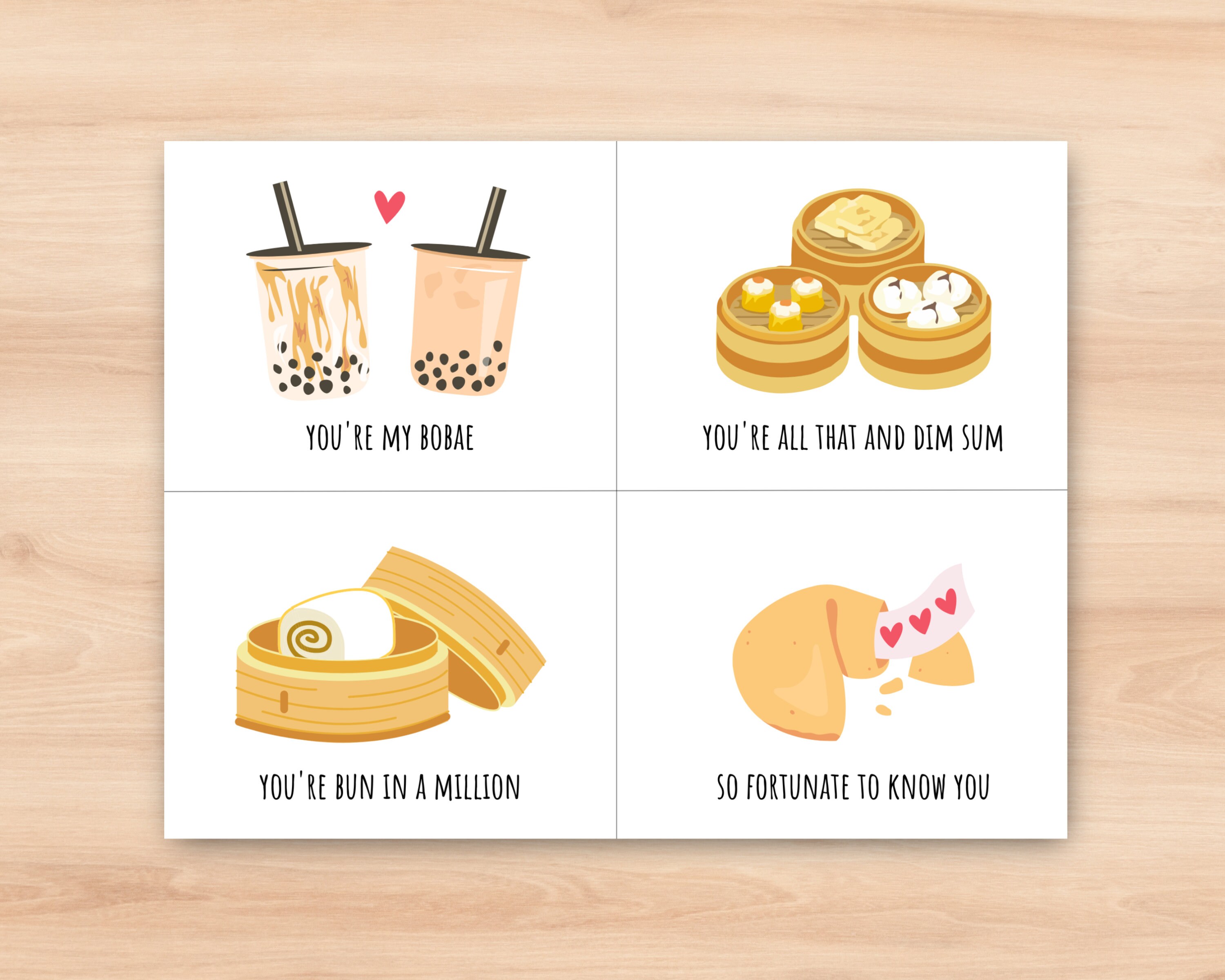 Asian Food Pun Card Printable, You're My Bobae, Bun in a Million, Dim ...