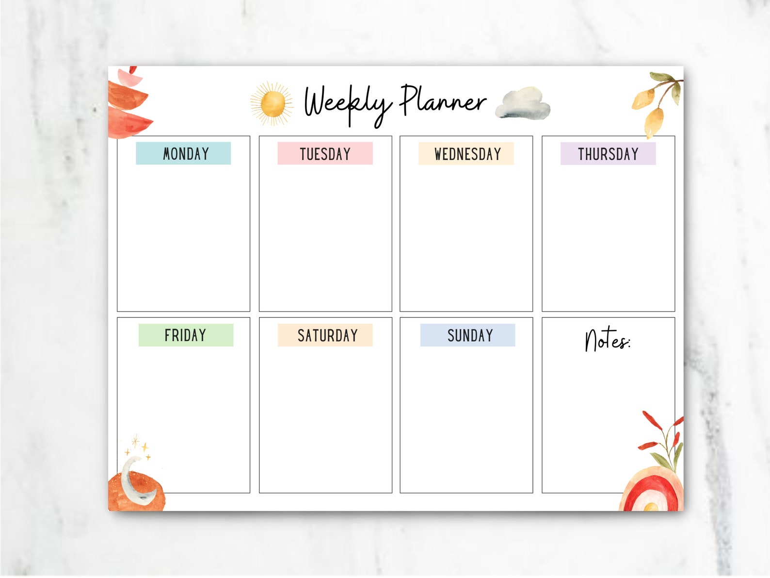 Colorful Weekly Planner Weekly Planner Printable Digital | Etsy