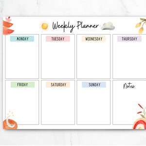 Colorful Weekly Planner, Weekly Planner Printable, Digital Download ...