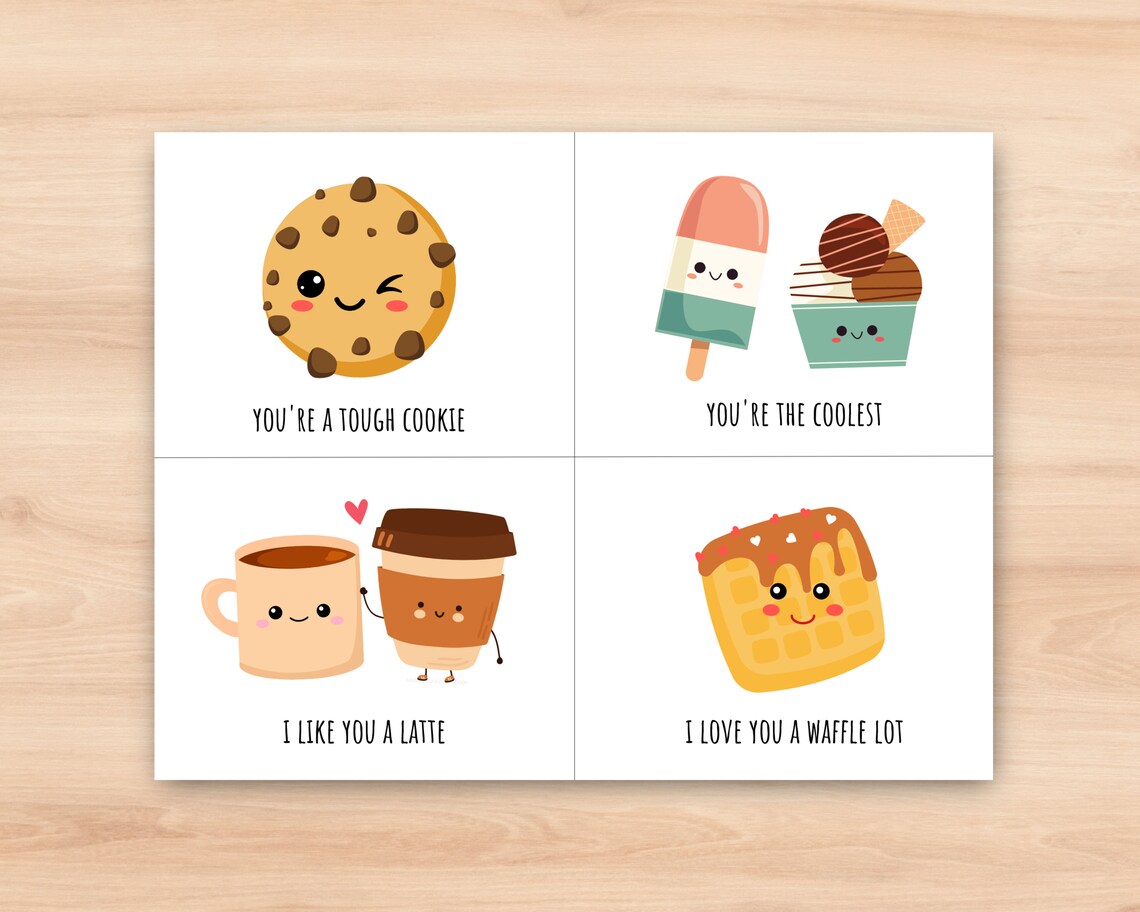 Friendship Food Pun Printable Cards, Tough Cookie, I Like You A Latte ...