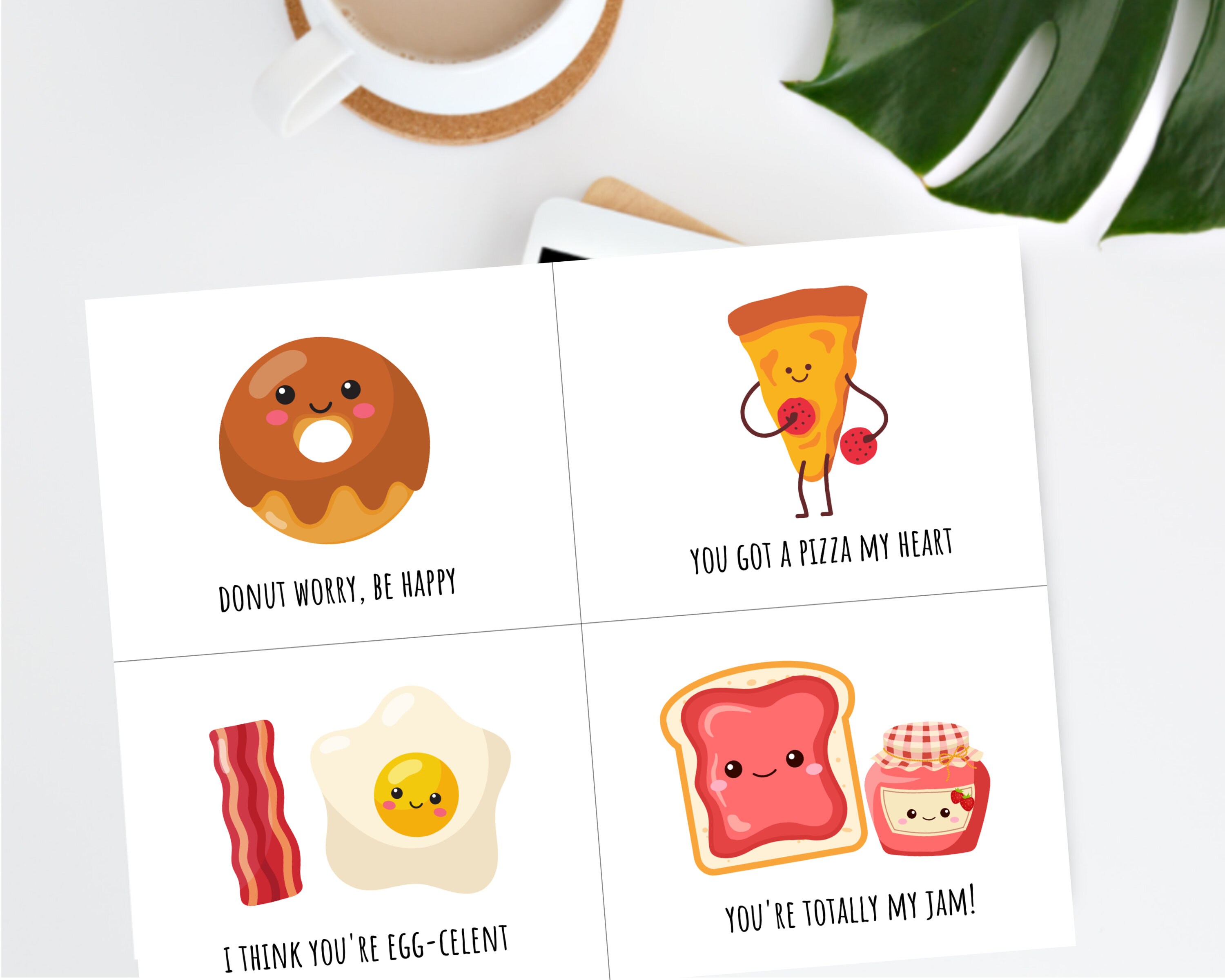 Food Pun Printable Cards Donut Worry Pizza My Heart - Etsy
