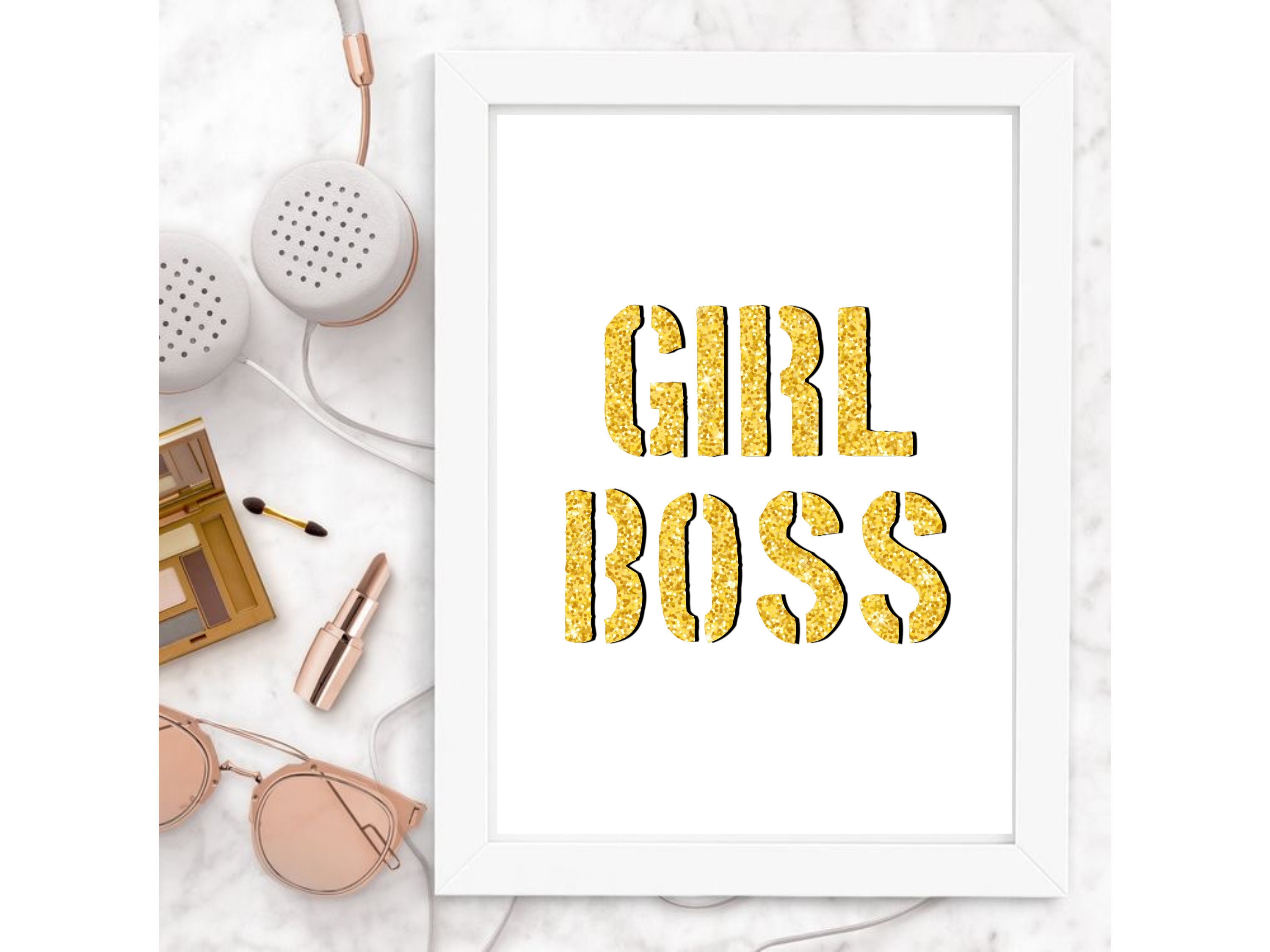 Girl Boss Gold Glitter Wording Print Girl Boss Feminine Chic | Etsy
