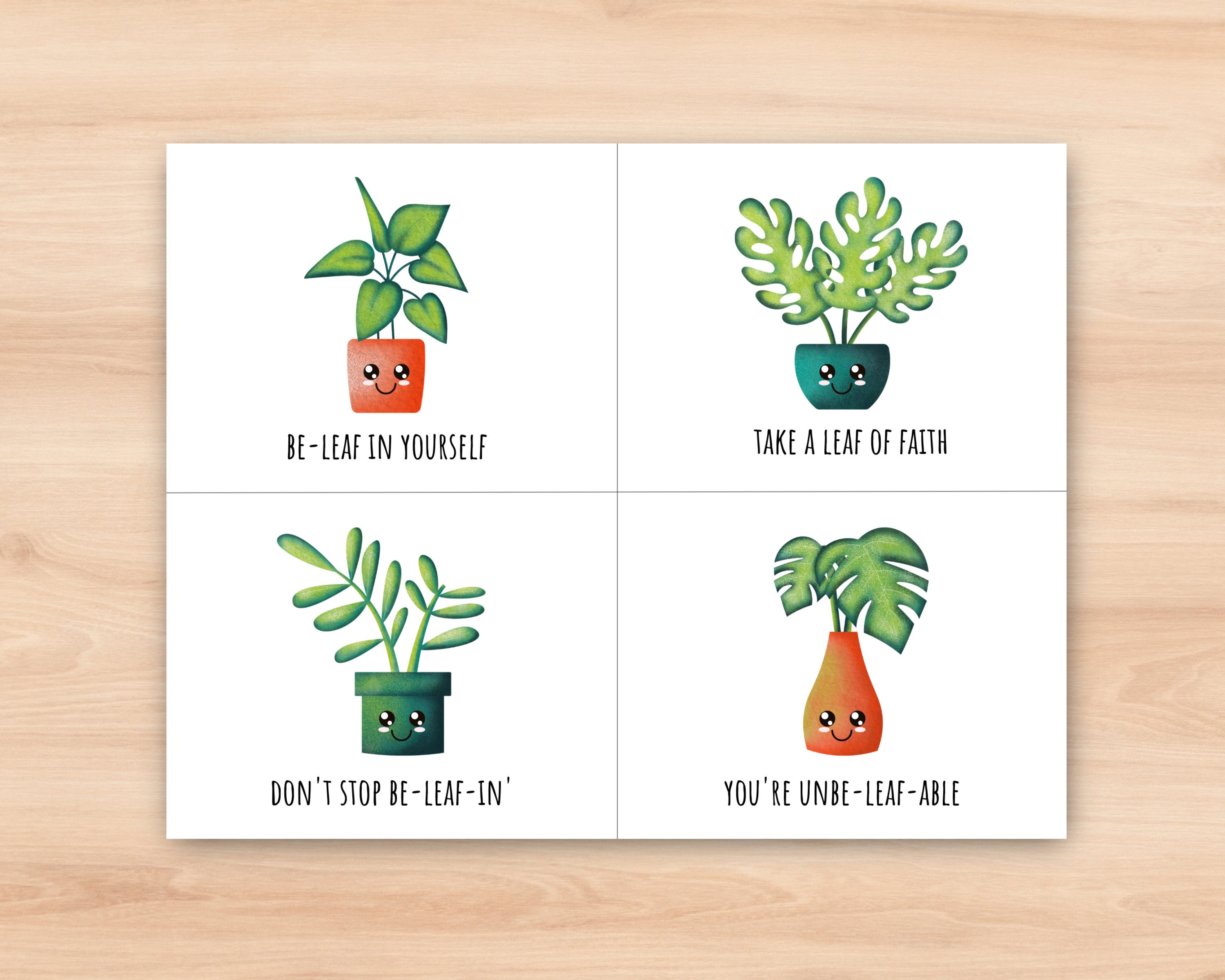 Printable Plant Pun Cards, Beleaf in Yourself, Keep Growing, Leaf Pun ...