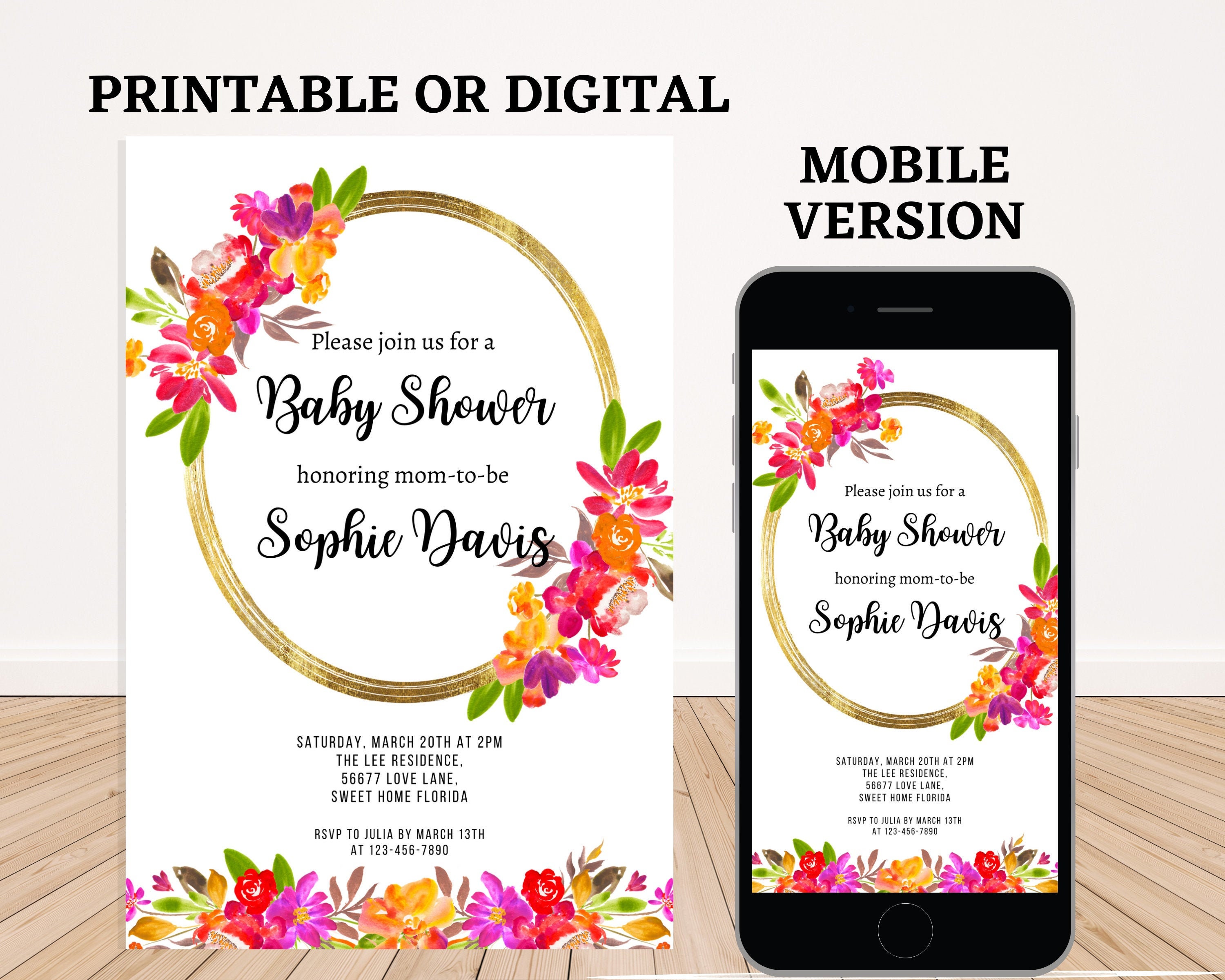 Bright Floral Baby Shower Electronic Invitation Colorful - Etsy