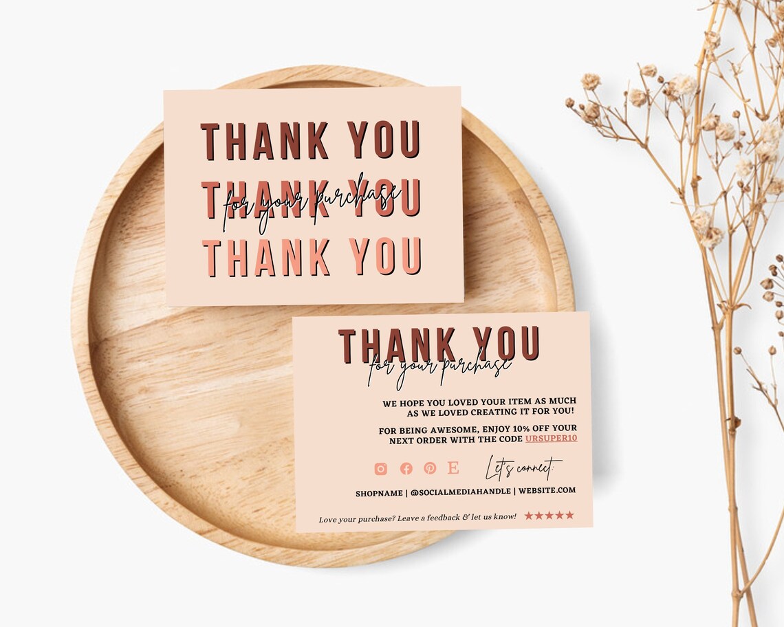 EDITABLE Boho Thank You Card Template Printable Small - Etsy
