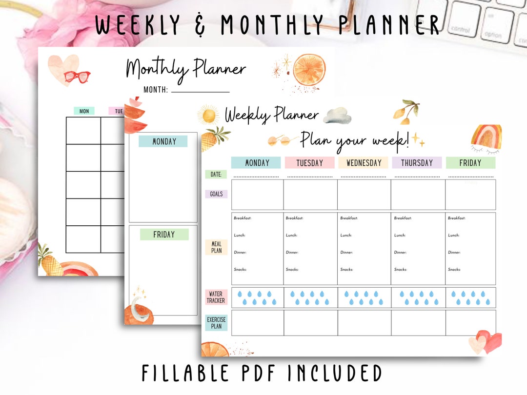 Colorful Weekly Planner, Weekly Planner Printable, Digital Download ...