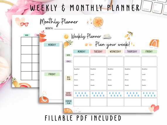 Colorful Weekly Planner Weekly Planner Printable Digital | Etsy