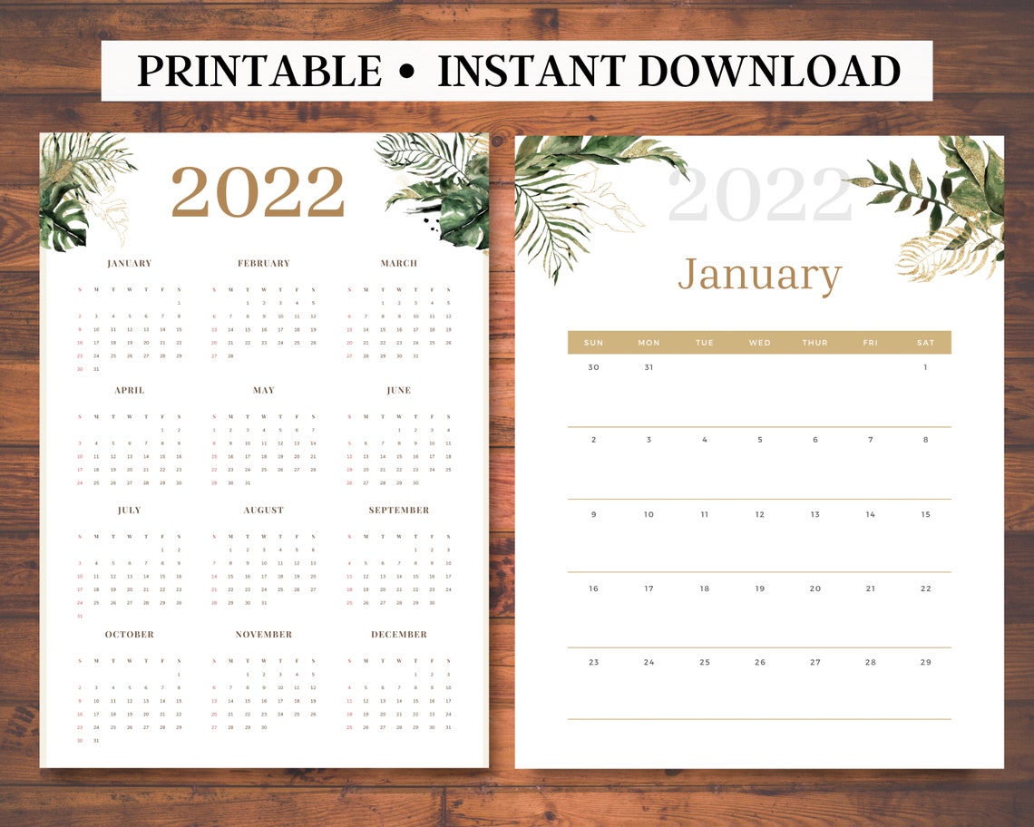 Minimal 2022 Calendar Printable Monthly Planner Instant | Etsy