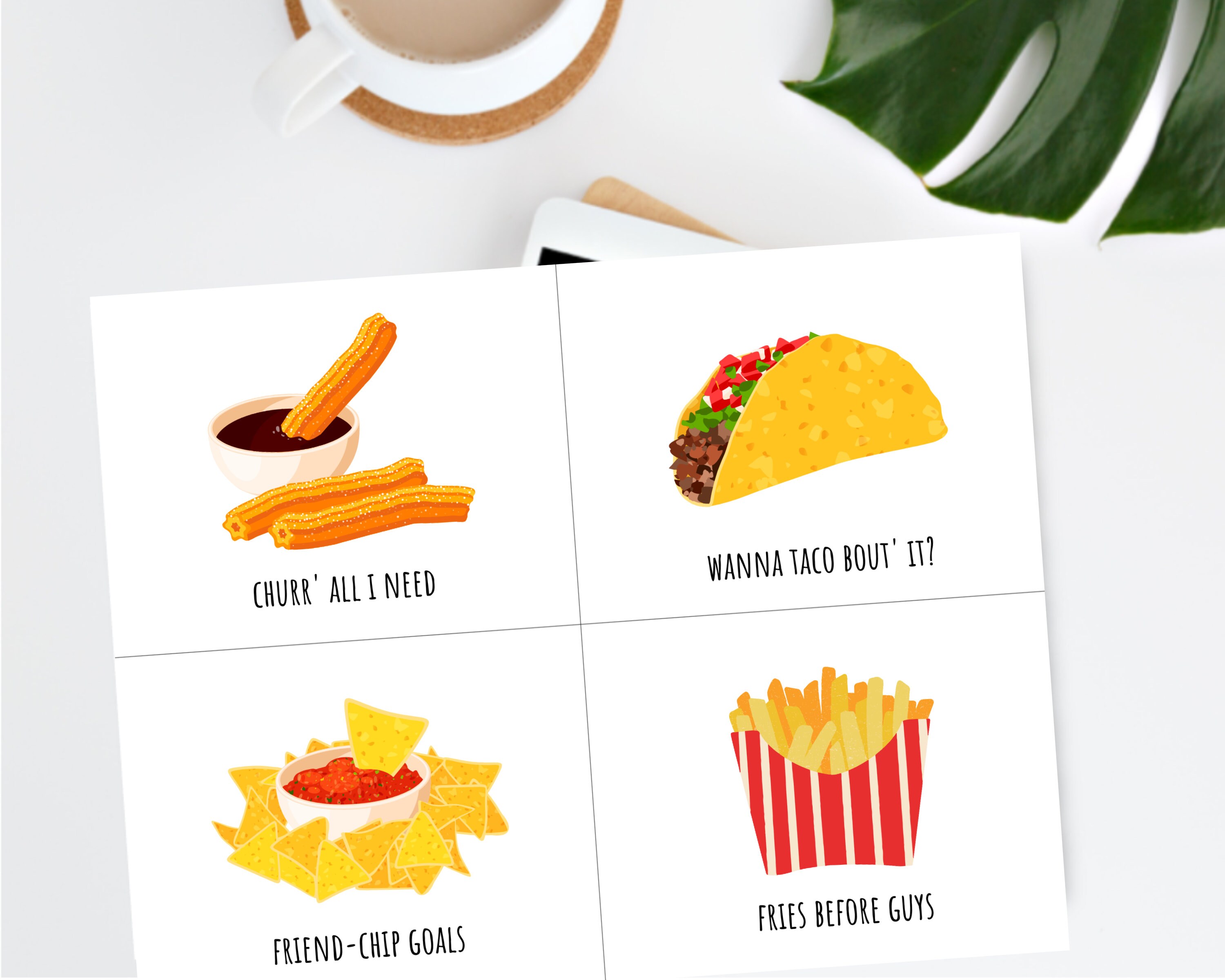 Food Pun Printable Greeting Card, Taco Bout It, Churr All I Need, Fries ...