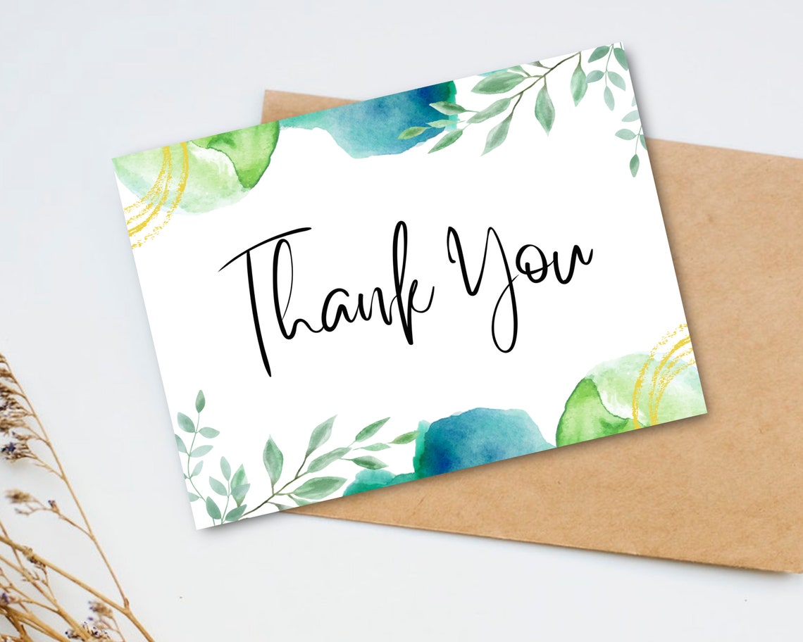 Blue Green Watercolor Thank You Card EDITABLE Thank You | Etsy