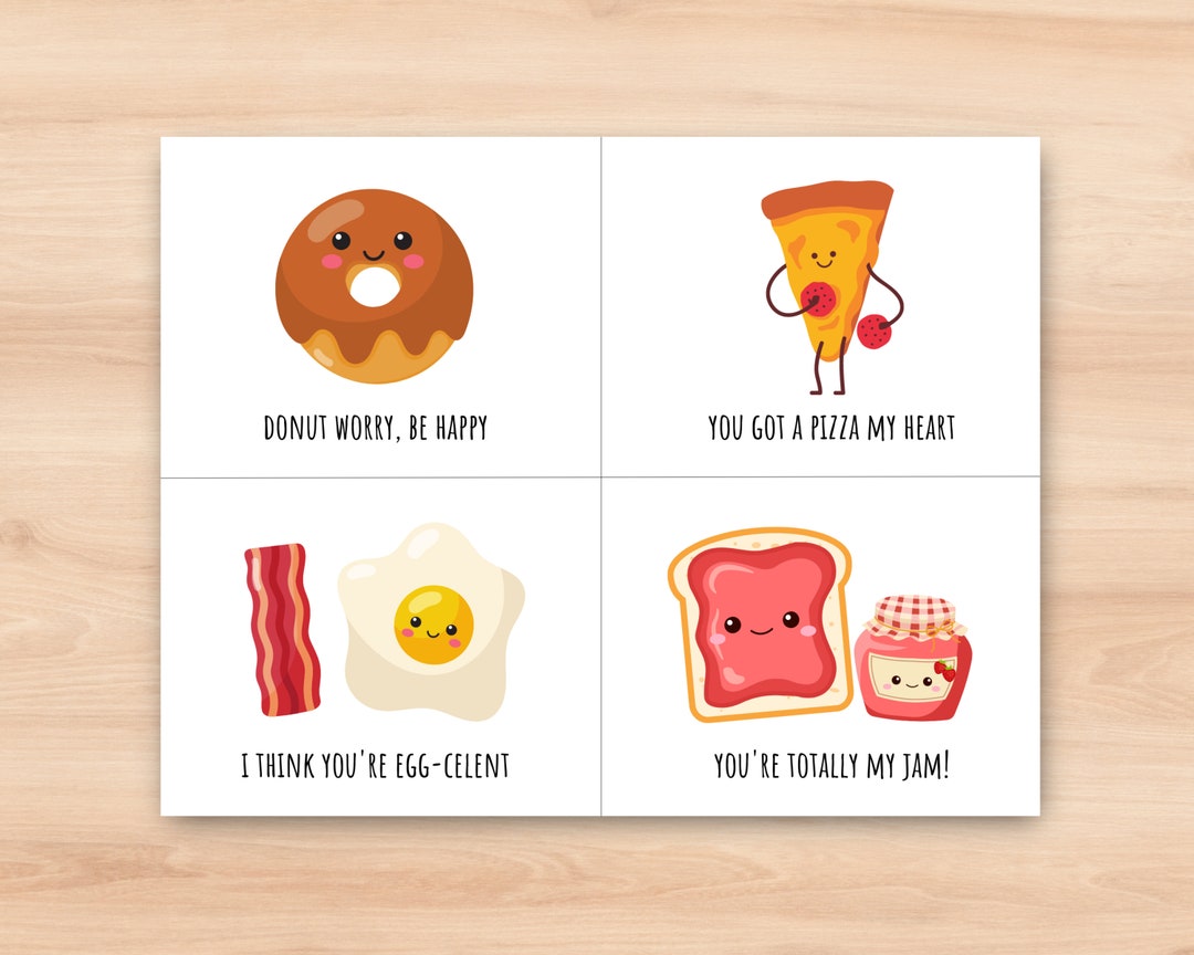 Food Pun Printable Cards Donut Worry Pizza My Heart - Etsy