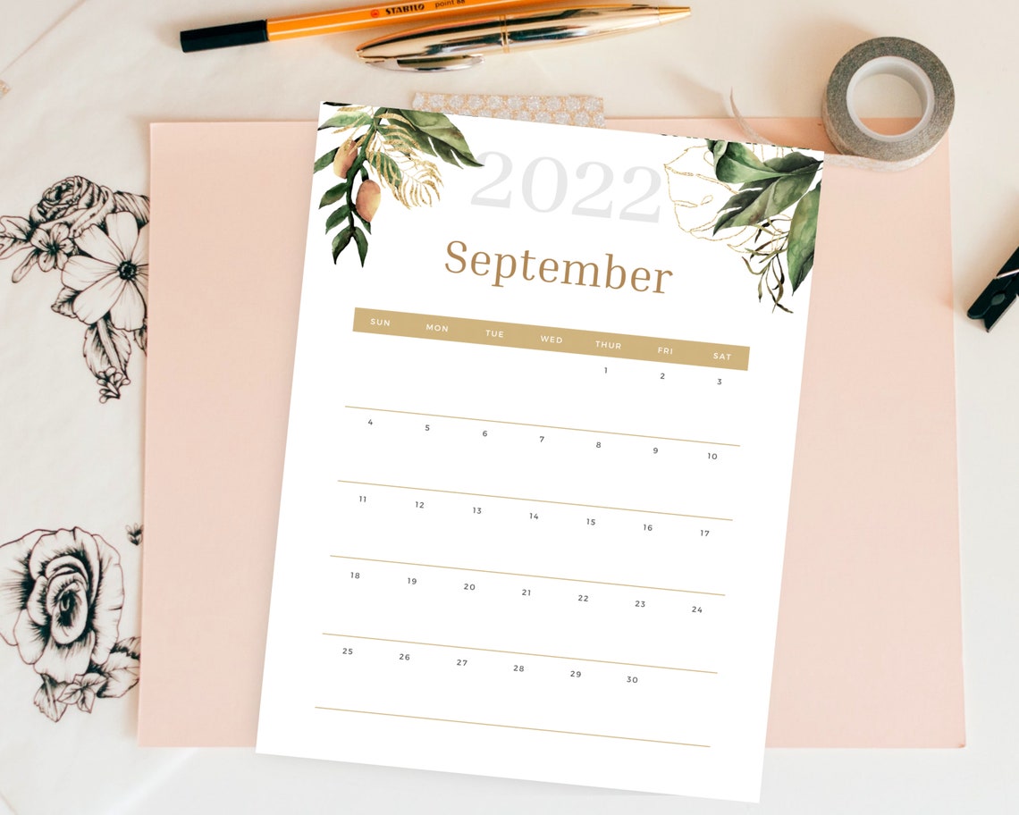 Minimal 2022 Calendar Printable Monthly Planner Instant | Etsy
