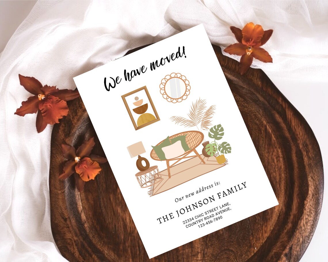 Electronic Moving House Announcement Card Boho Interior - Etsy