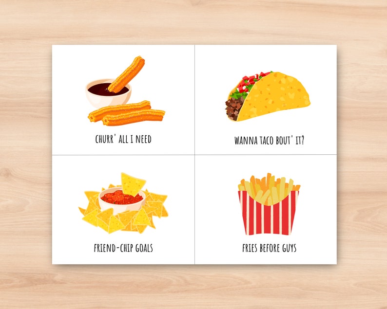 Food Pun Printable Greeting Card, Taco Bout It, Churr All I Need, Fries ...