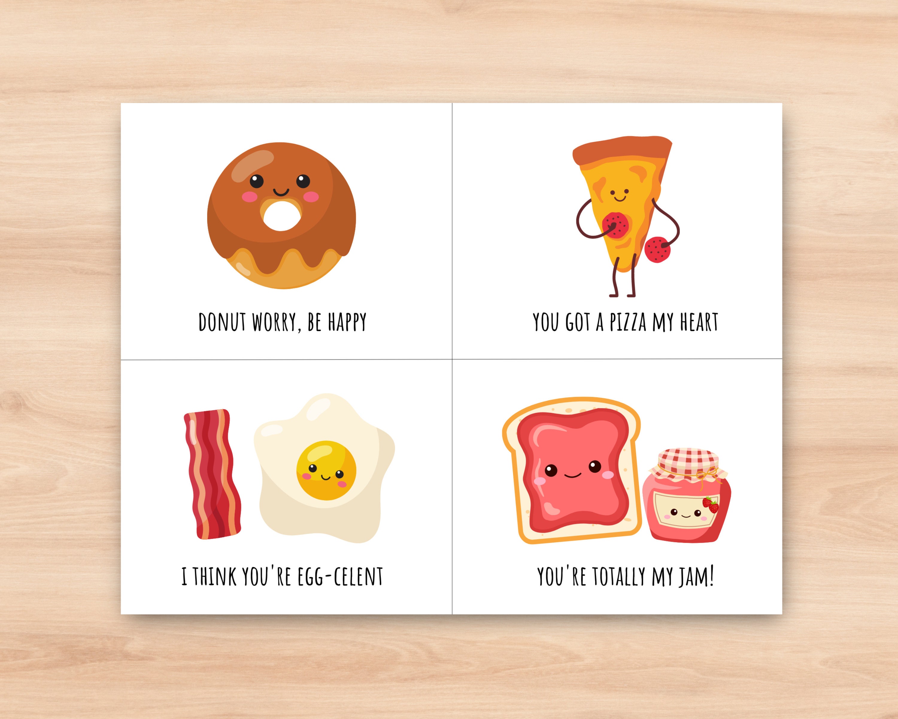 Food Pun Printable Cards Donut Worry Pizza My Heart - Etsy