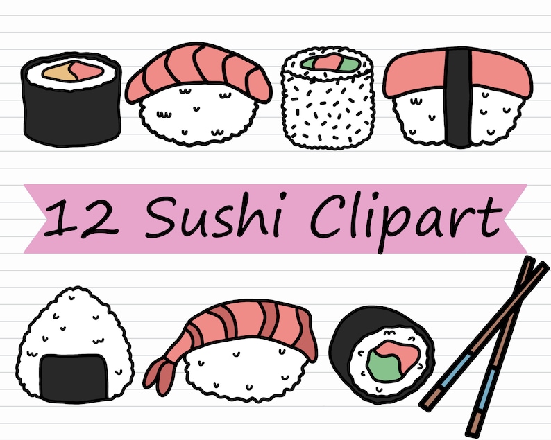 12 Sushi Clipart Bundle Sushi Clip Art Cute Food Clipart | Etsy