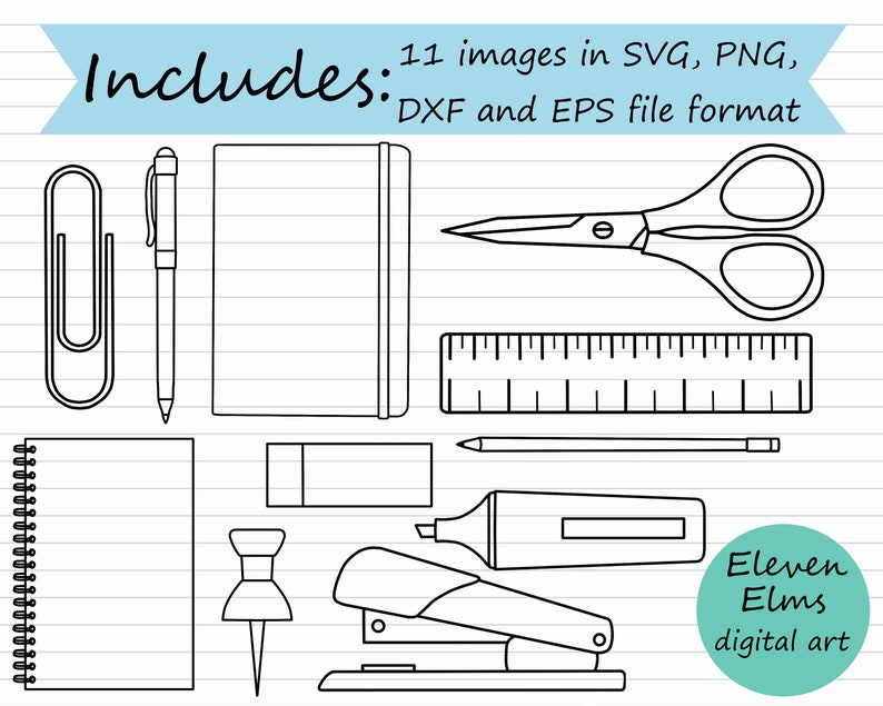 Stationary SVG Bundle Back to School Clipart Notebook SVG - Etsy