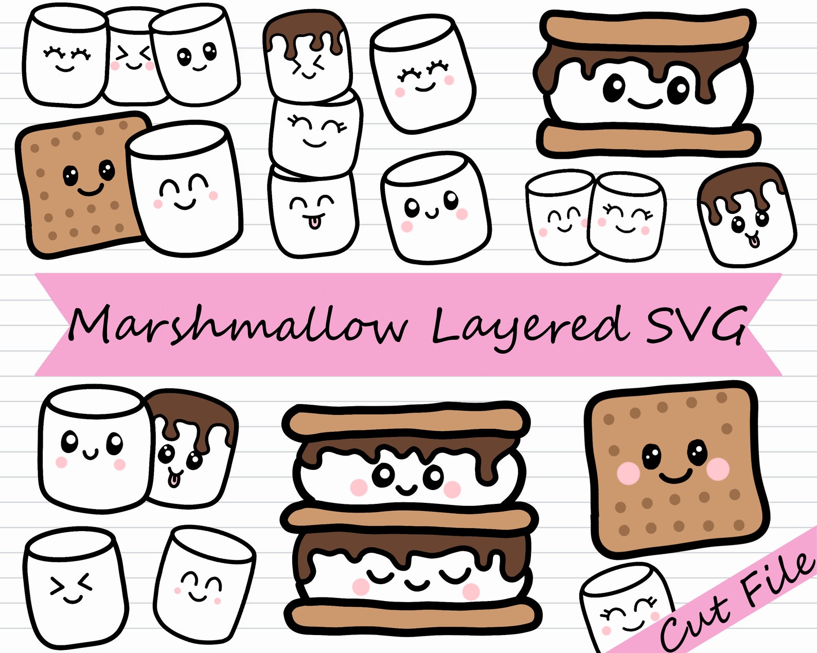 Marshmallow Layered SVG Cute Marshmallow Cut File Smore - Etsy