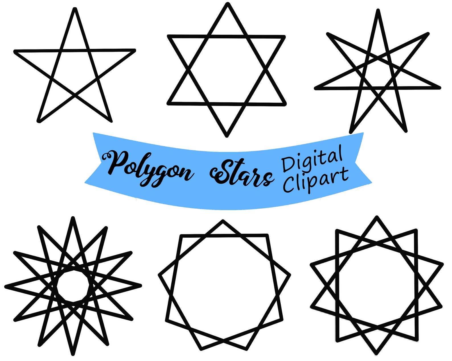Pentagon Star Clipart Star SVG Bundle Polygon Star Clipart | Etsy