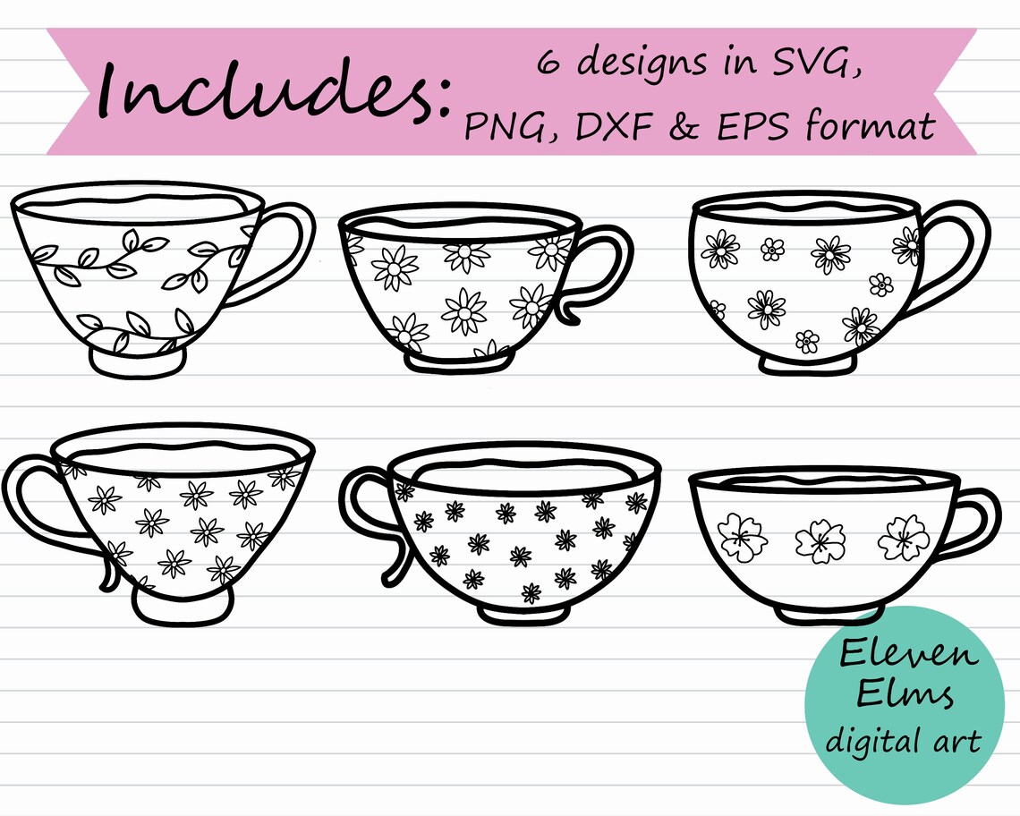 Floral Teacup SVG Commercial Use Tea SVG Teacup Clipart - Etsy
