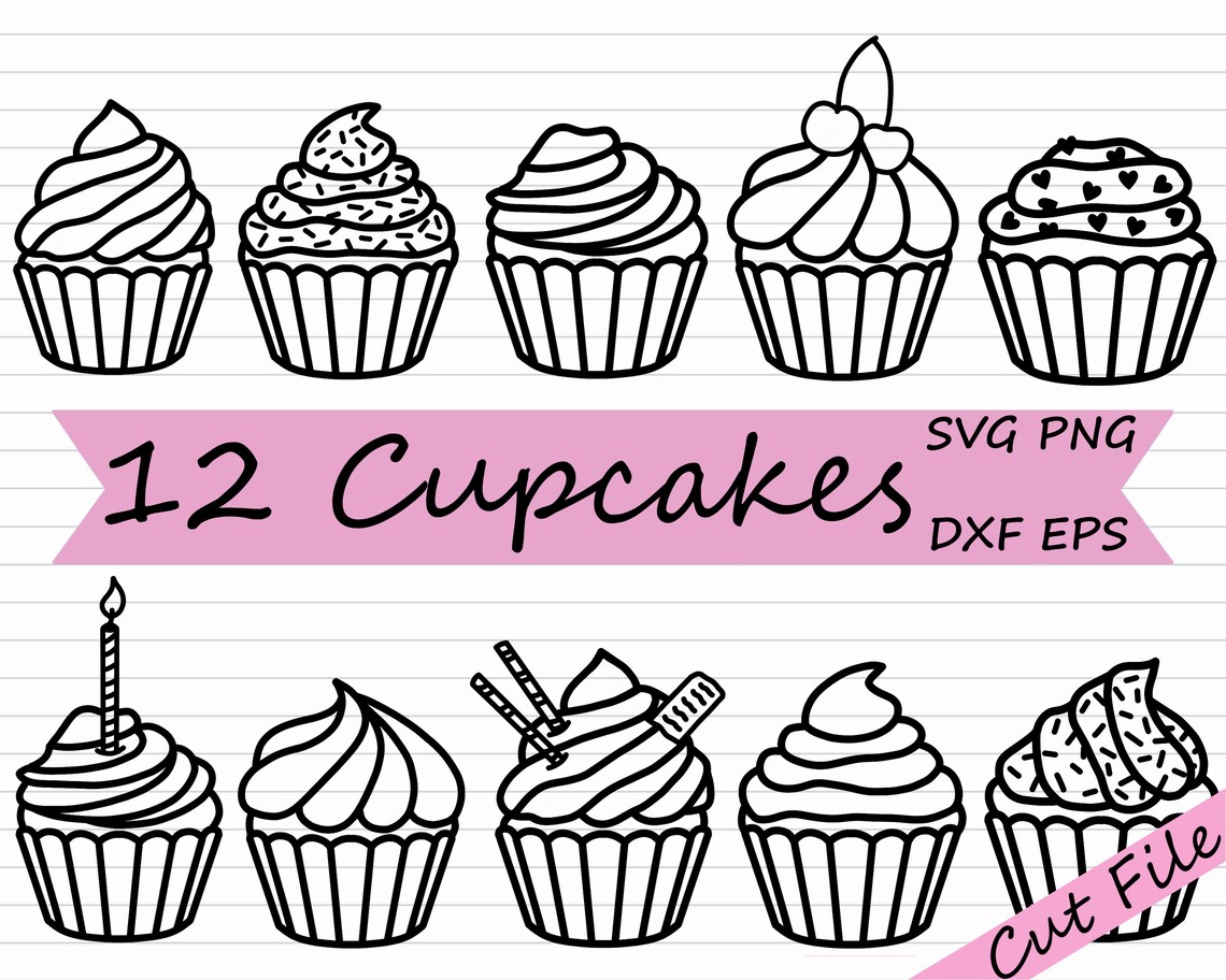 Black and White Cupcake SVG Cupcakes Graphic Cupcake Cricut | Etsy