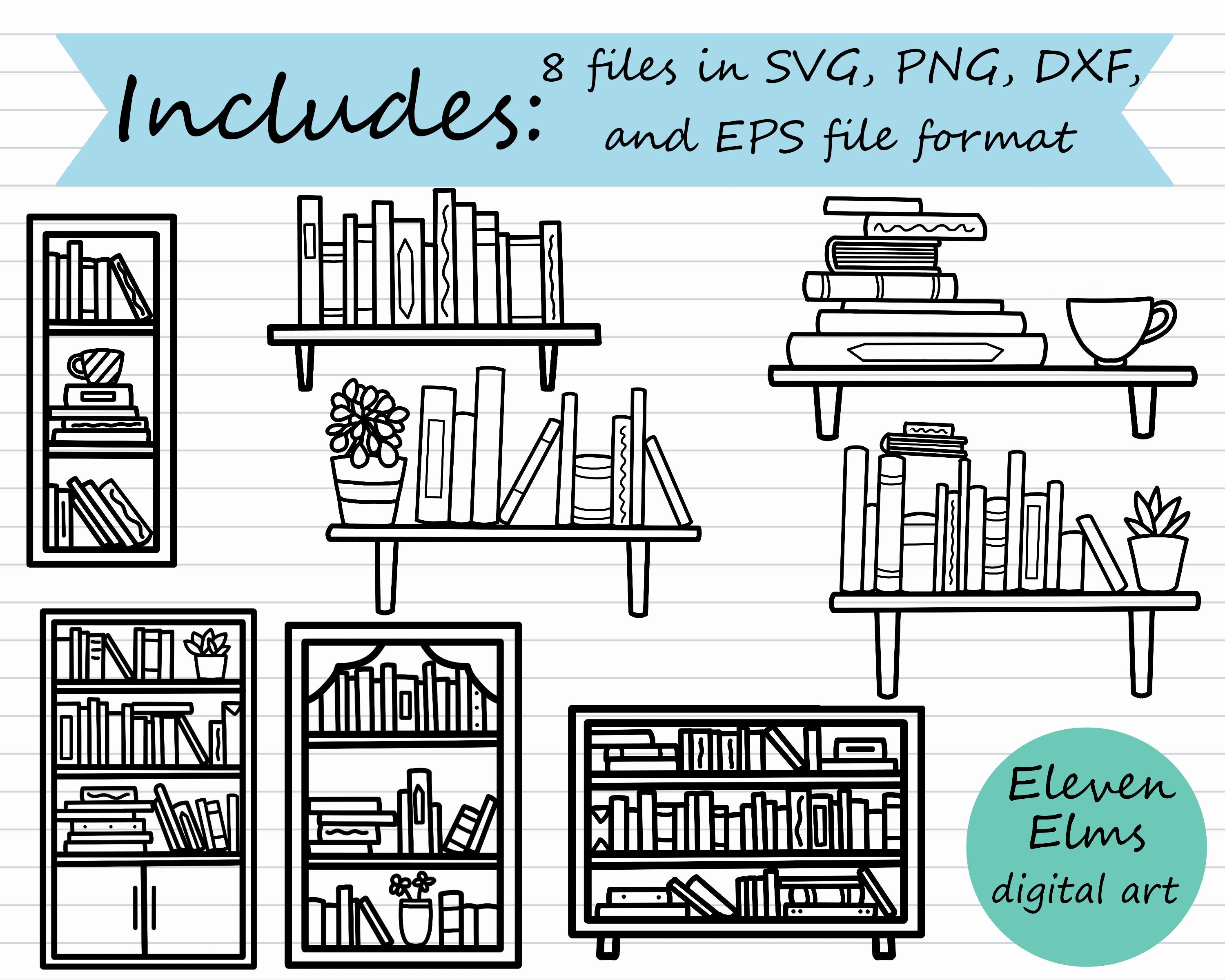 Bookshelf Clipart Bookcase Clipart Book SVG Book Clipart | Etsy