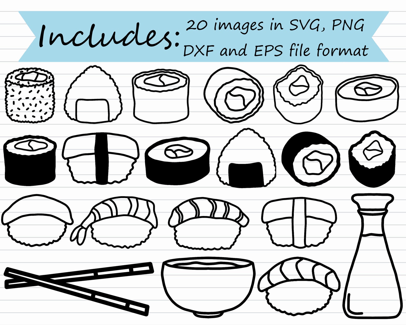 20 Sushi SVG Bundle - Sushi Clipart, Black and White, Japan, Japanese ...