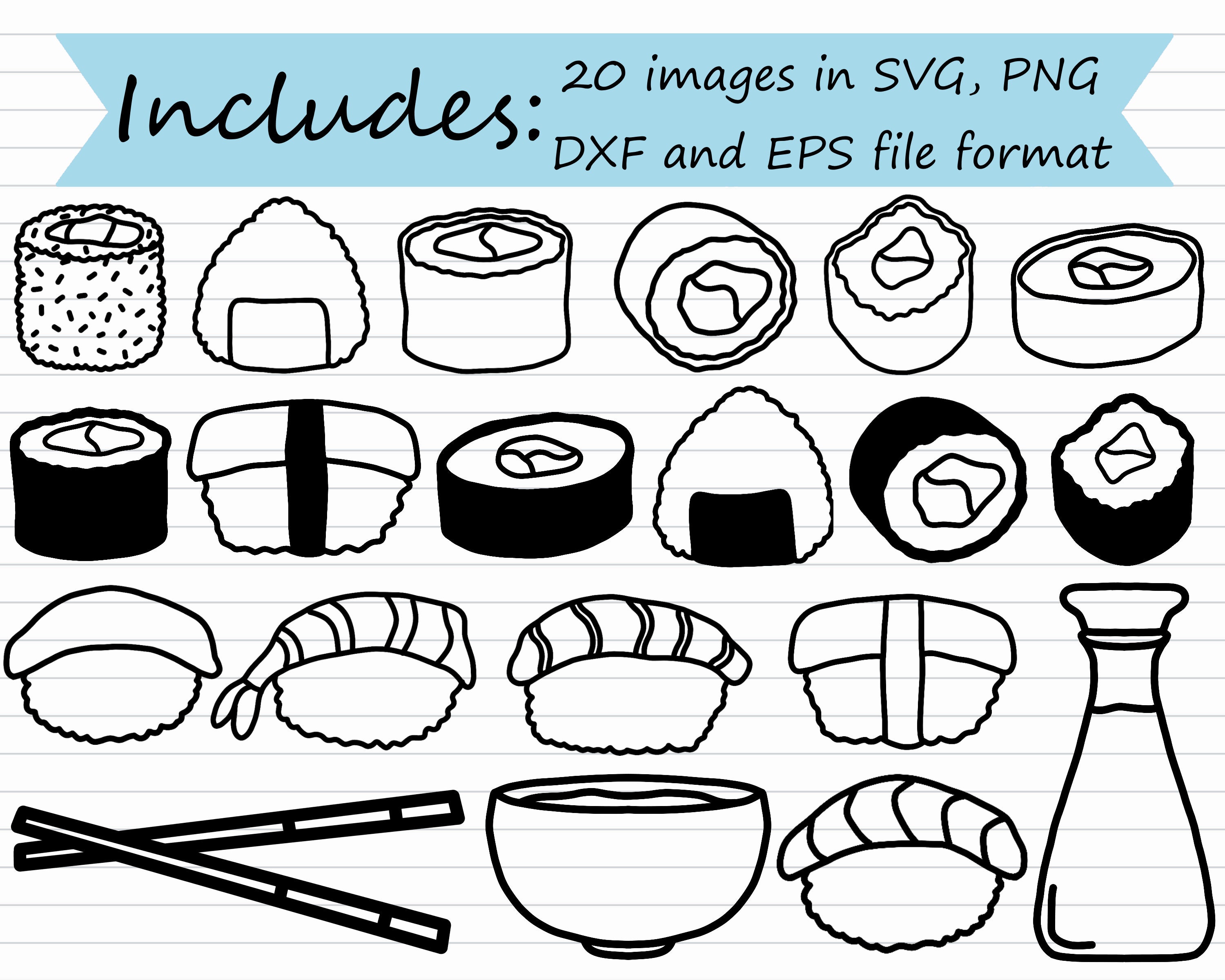 20 Sushi SVG Bundle Sushi Clipart Black and White Japan - Etsy