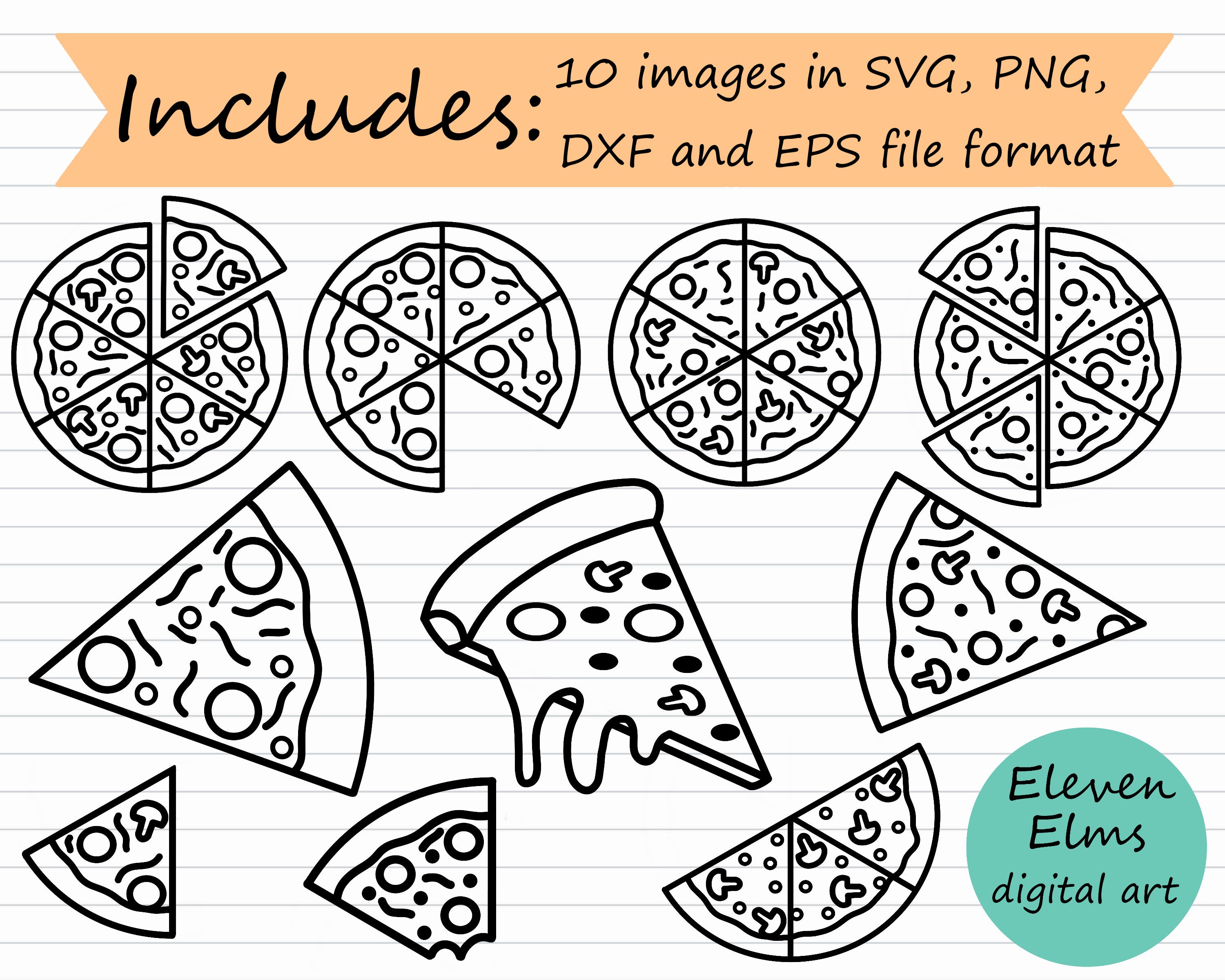 Pizza SVG Bundle Black and White Pizzas SVG Pizza Slice - Etsy.de