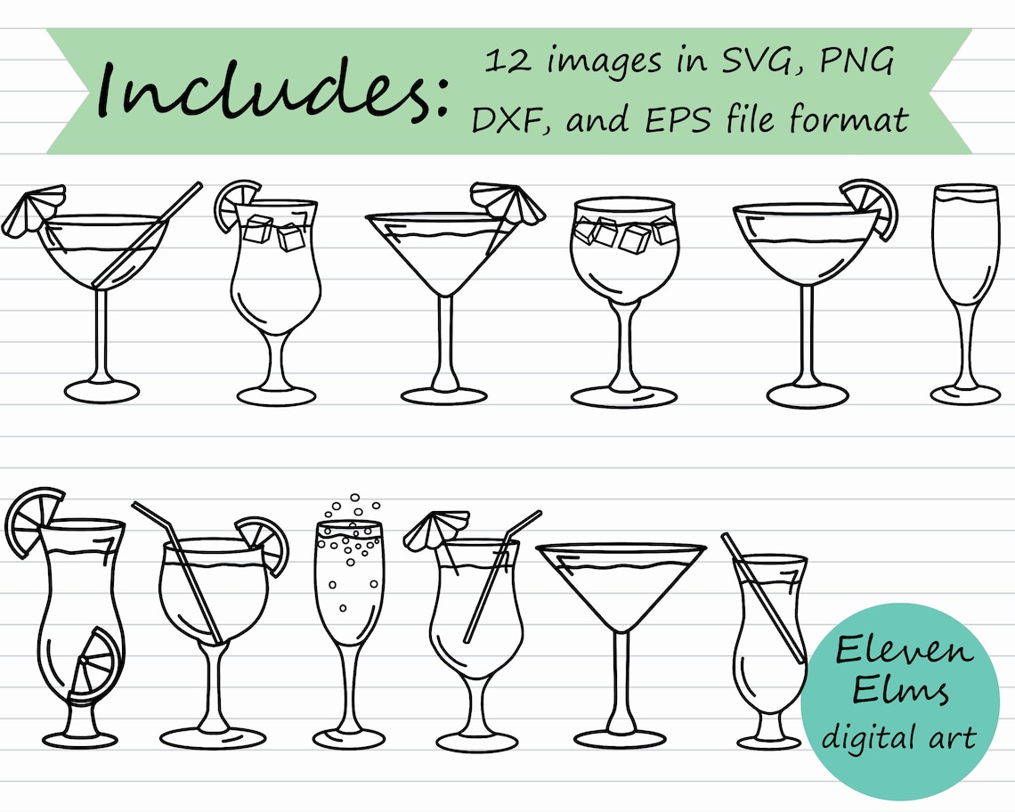 12 Cocktail SVG Bundle - Commercial Use Digital Graphic, Cocktail ...