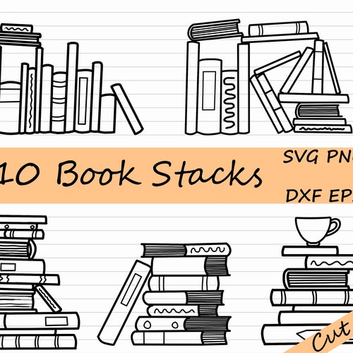 Book Stack Clipart Book SVG Commercial Use Black and - Etsy
