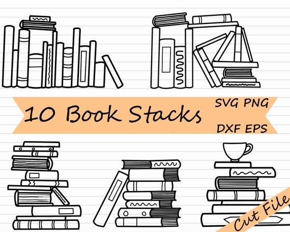 Book Stack Clipart Book SVG Commercial Use Black and - Etsy