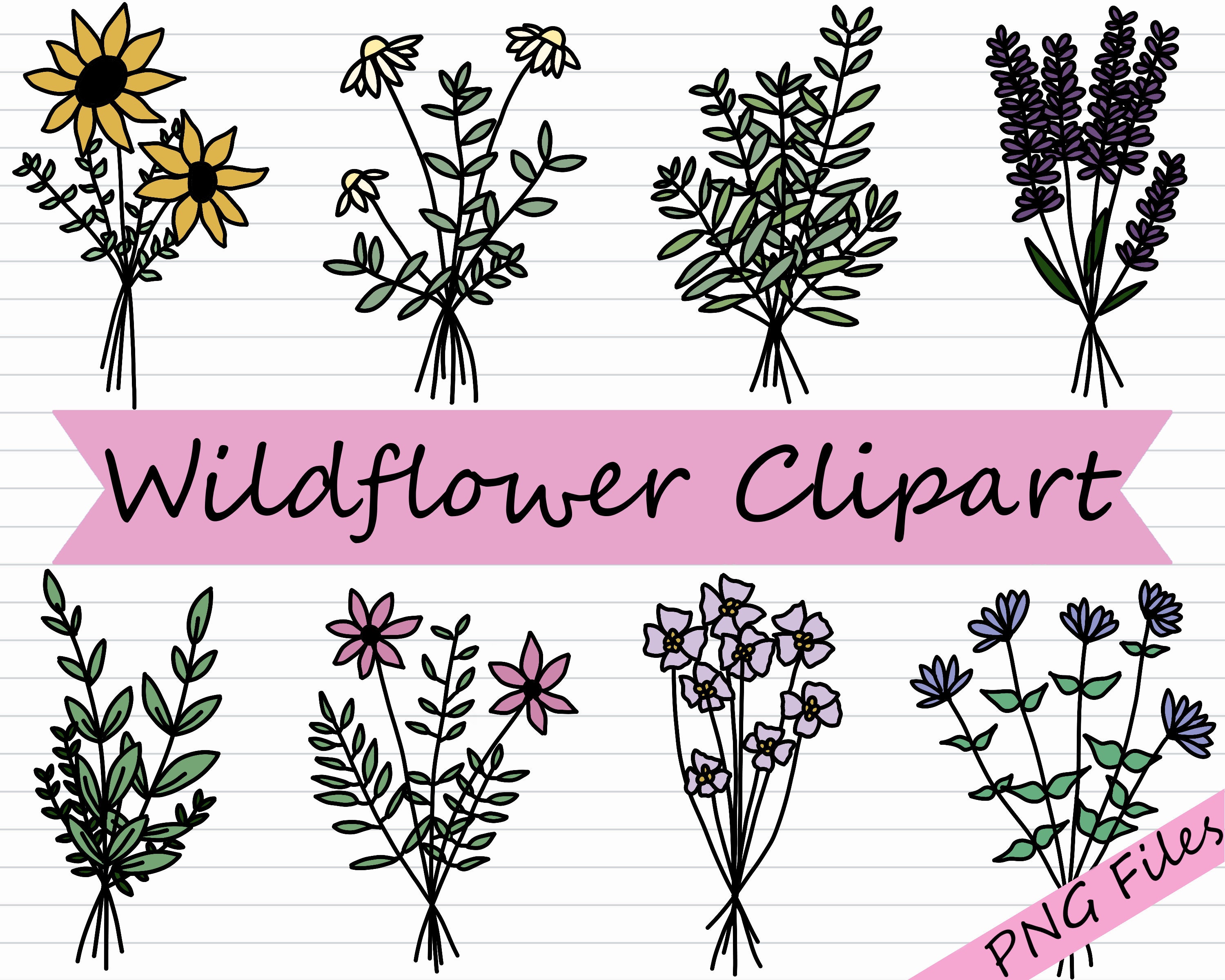 10 Wildflower Clipart Bundle Wildblumen-Bouquet PNG | Etsy