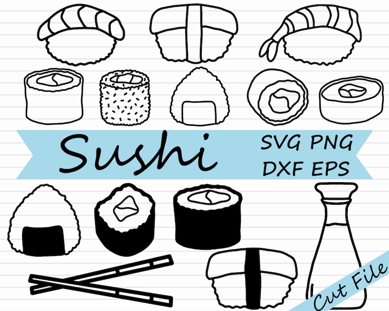 20 Sushi SVG Bundle - Sushi Clipart, Black and White, Japan, Japanese ...