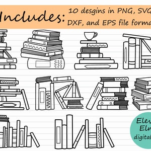 Book Stack Clipart - Book SVG, Commercial Use, Black and White, Library ...
