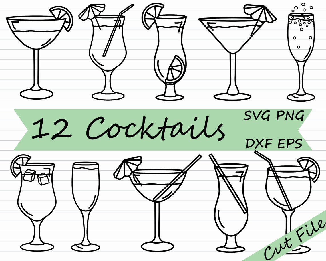 12 Cocktail SVG Bundle - Commercial Use Digital Graphic, Cocktail ...