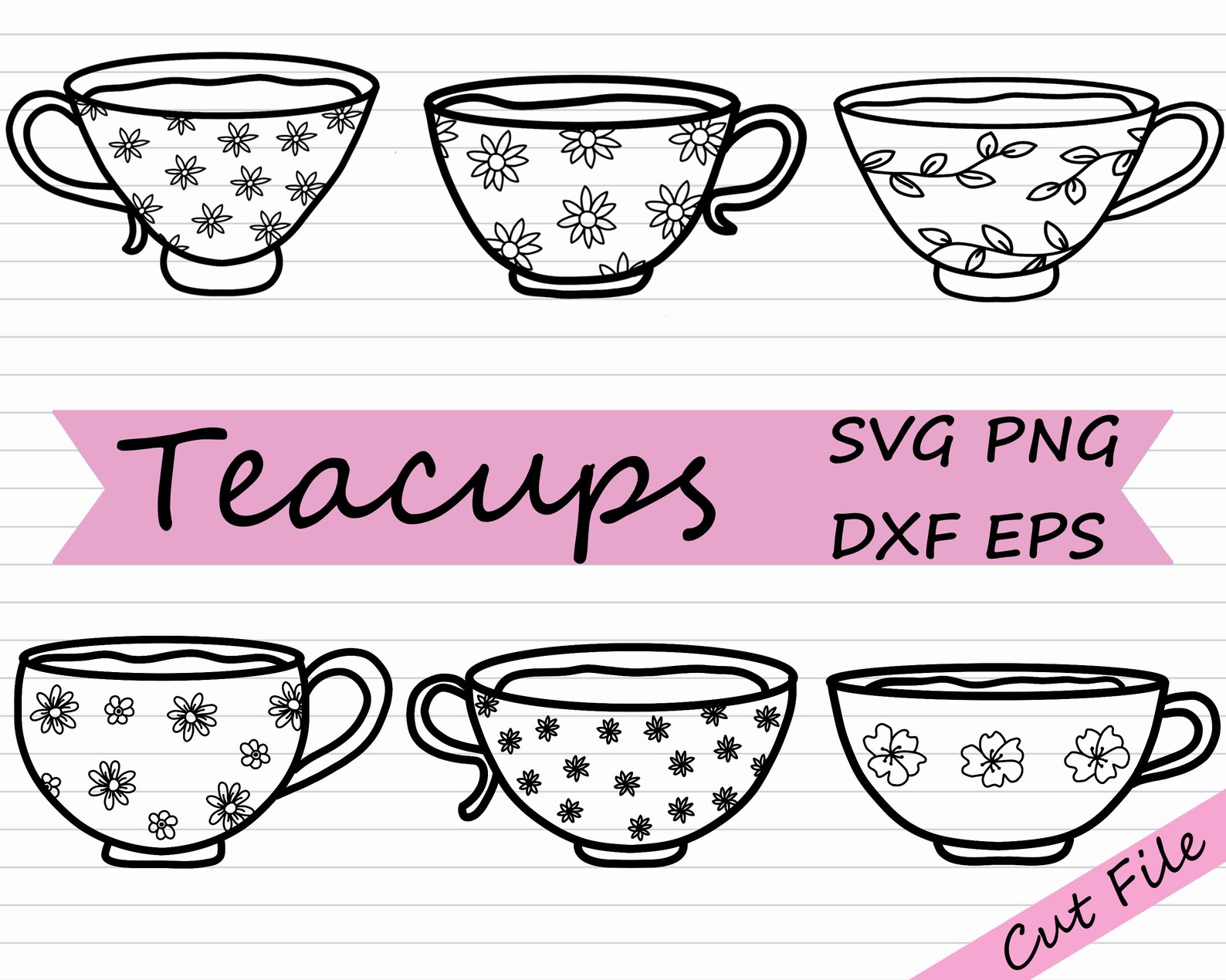 Floral Teacup SVG Commercial Use, Tea SVG, Teacup Clipart, Tea Party ...