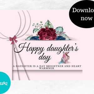 Daughter Day Card, Printable and Editable, Canva Template, Daughter ...