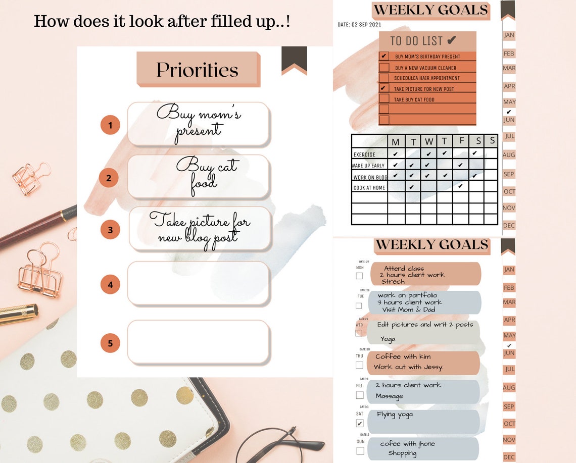 PRIORITY PLANNER Printable Weekly Goal Goal Worksheet Productivity ...