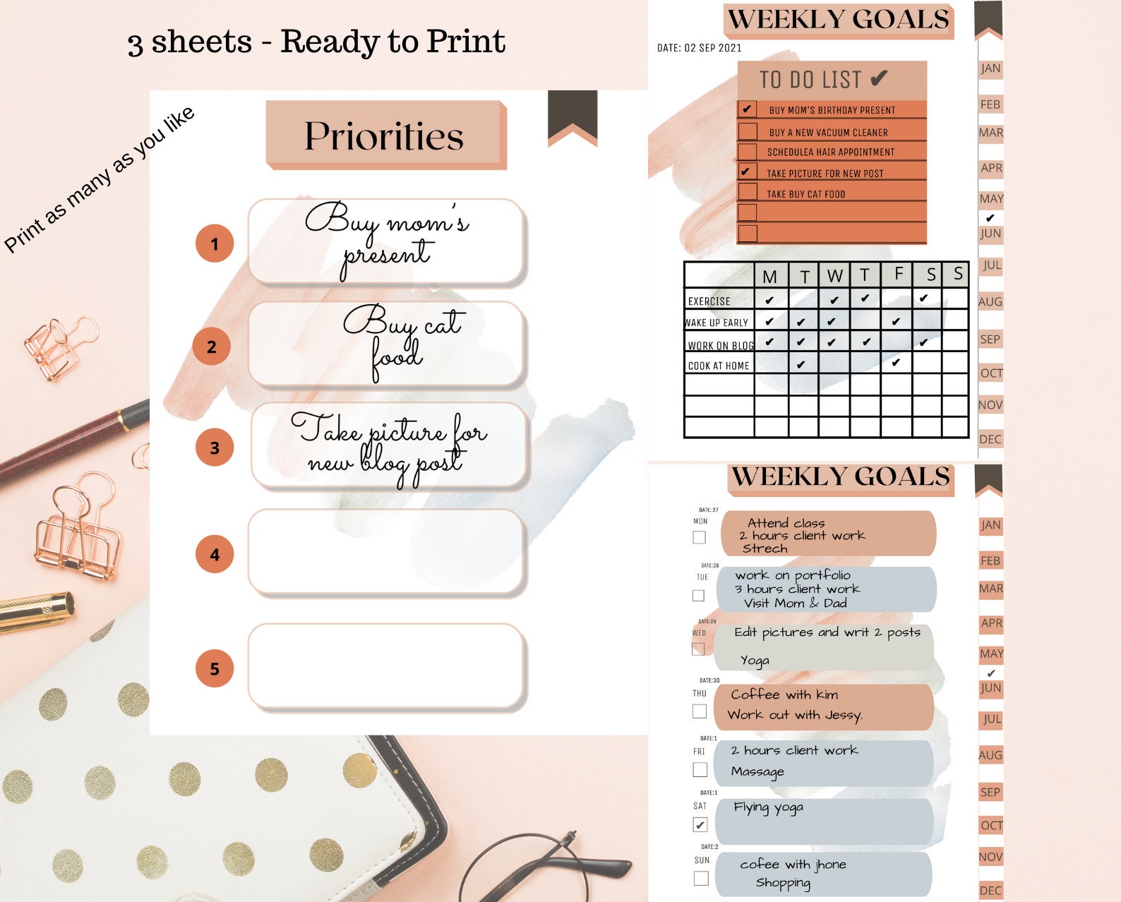 PRIORITY PLANNER Printable Weekly Goal Goal Worksheet Productivity ...