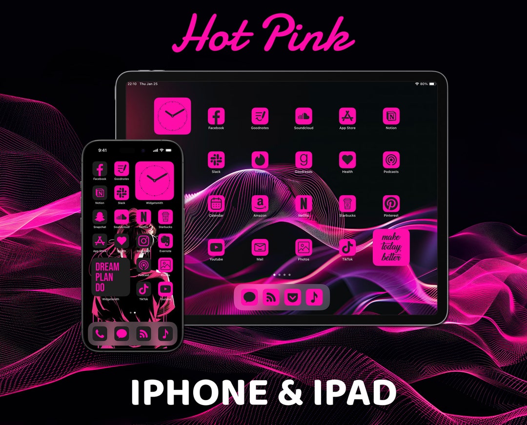 Hot Pink App Icons, iPhone and iPad Theme Pack, Chic Aesthetic, Art ...