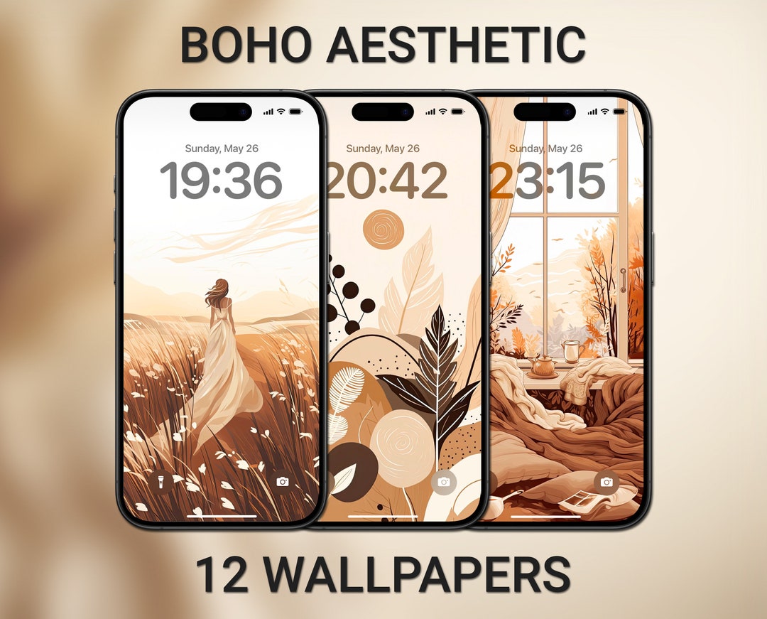 Boho Wallpapers, iPhone Lock Screen, Neutral Aesthetic, Boho Art, Brown ...