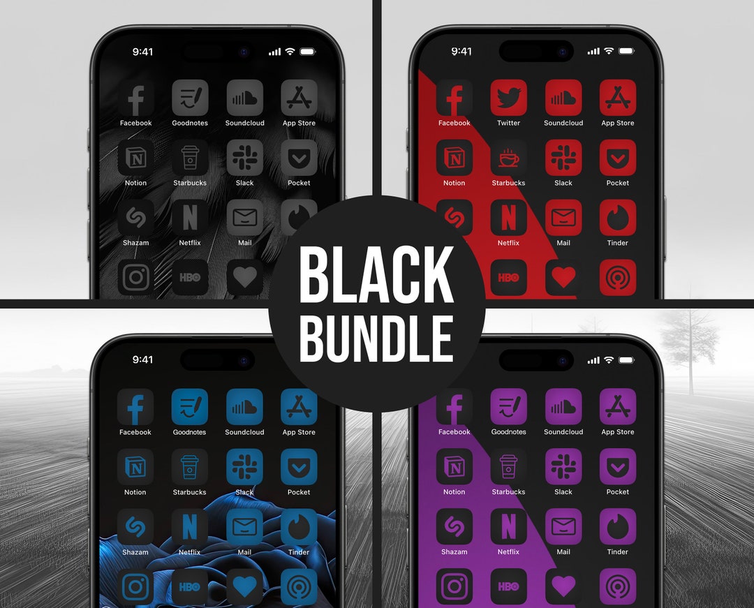 Black App Icon Bundle, Easy on Eyes, Gray Icons, Red and Black Art ...