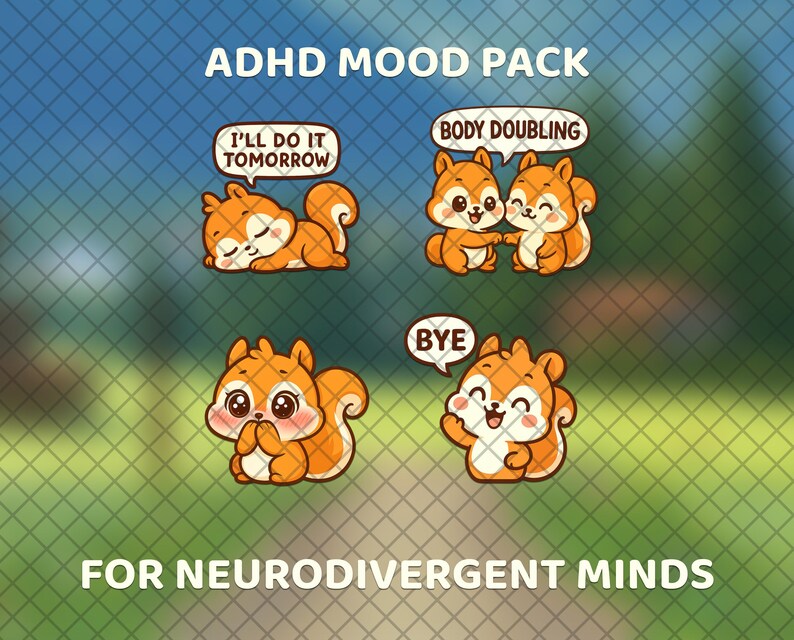 50 ADHD Emotes, Squirrel Sticker Pack, Kawaii Stream Assets, Twitch ...