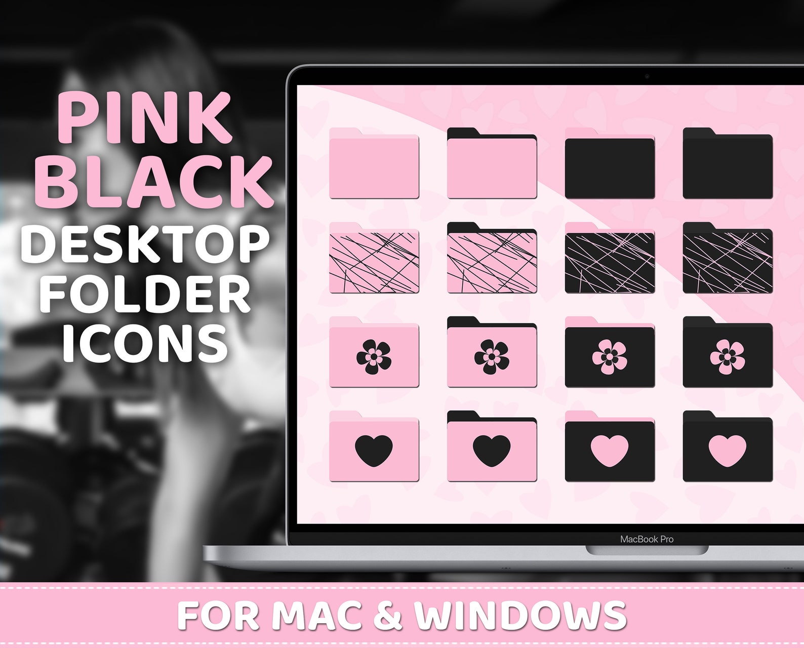 Desktop Icons Pink and Black Macbook Folder Icons Girly - Etsy