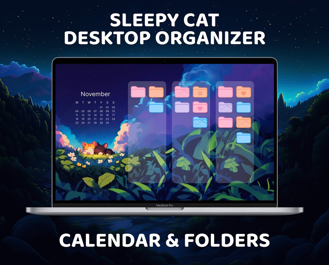 Kitten Desktop Wallpaper, Sleepy Cat Desktop Organizer, 2024 2025 ...