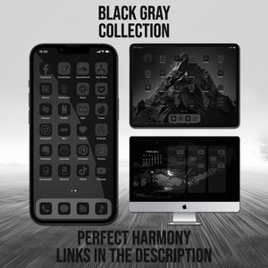 Black and Gray App Icons, iPhone Theme Pack, Aesthetic App Icons, Art ...